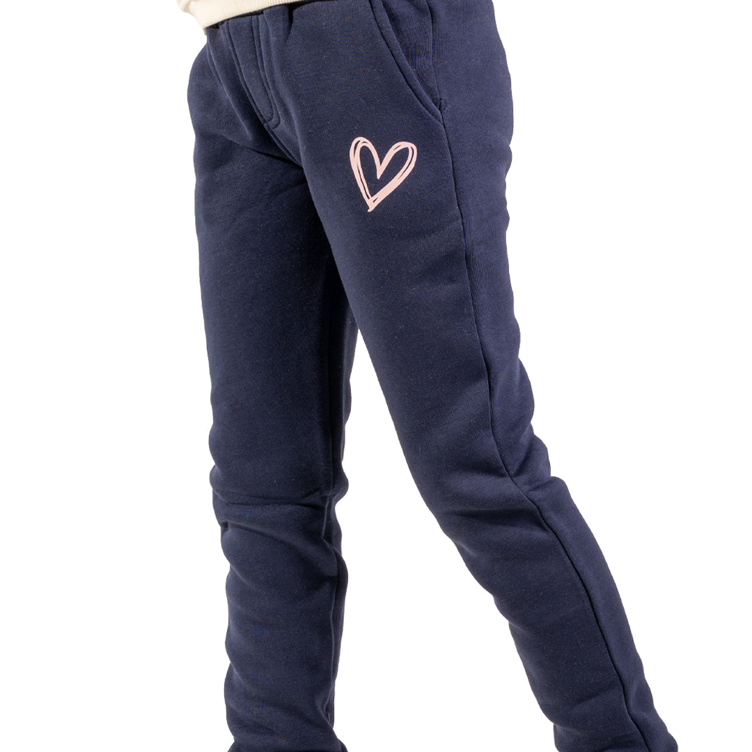 Dark blue melton pant with heart print – Alma Store